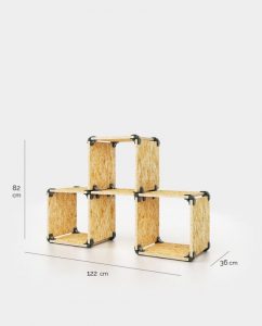 Cubes de rangement modulaires en OSB, démontable, 4 combinaisons possibles